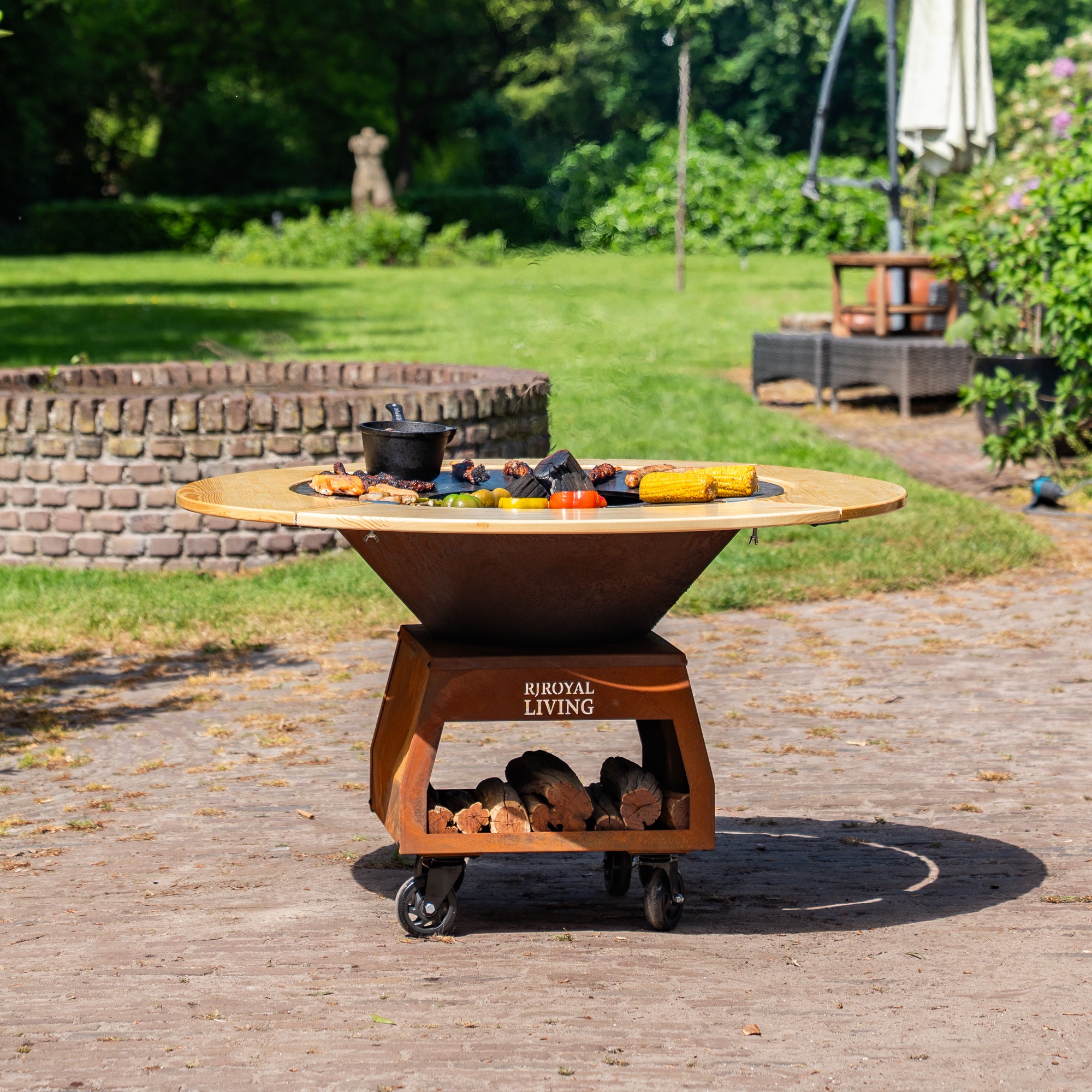 BBQ Plancha Grill Brasero Corten steel fire pit with Cooking plate Ø80 ...
